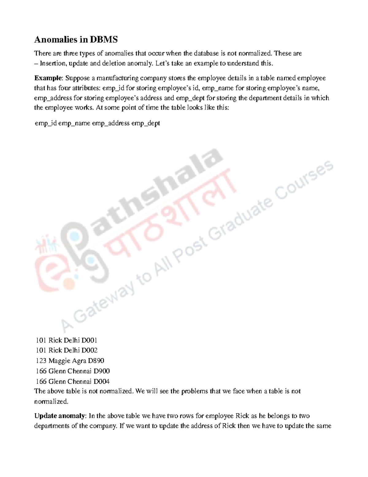 Anomalies ch5 - Anomalies in DBMS There are three types of anomalies ...