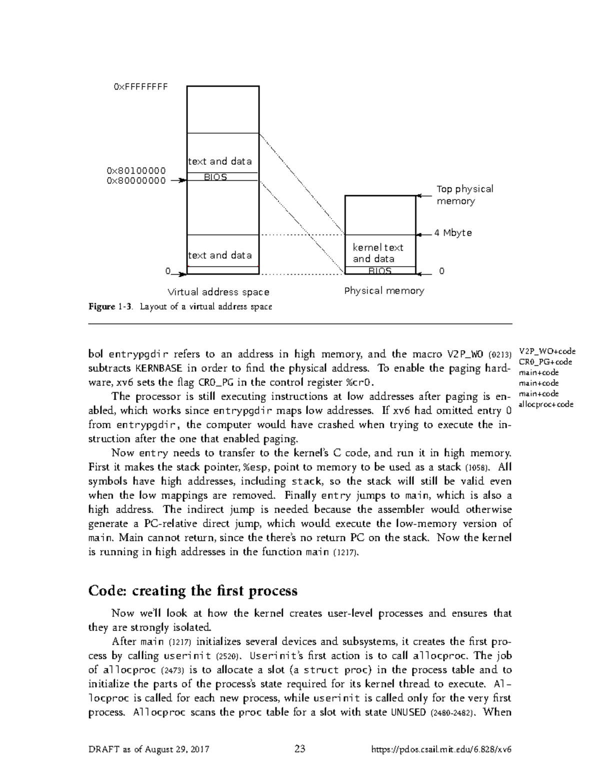System calls - 0 0x 0xFFFFFFFF 0x text and data BIOS Virtual address space Physical memory Top ...