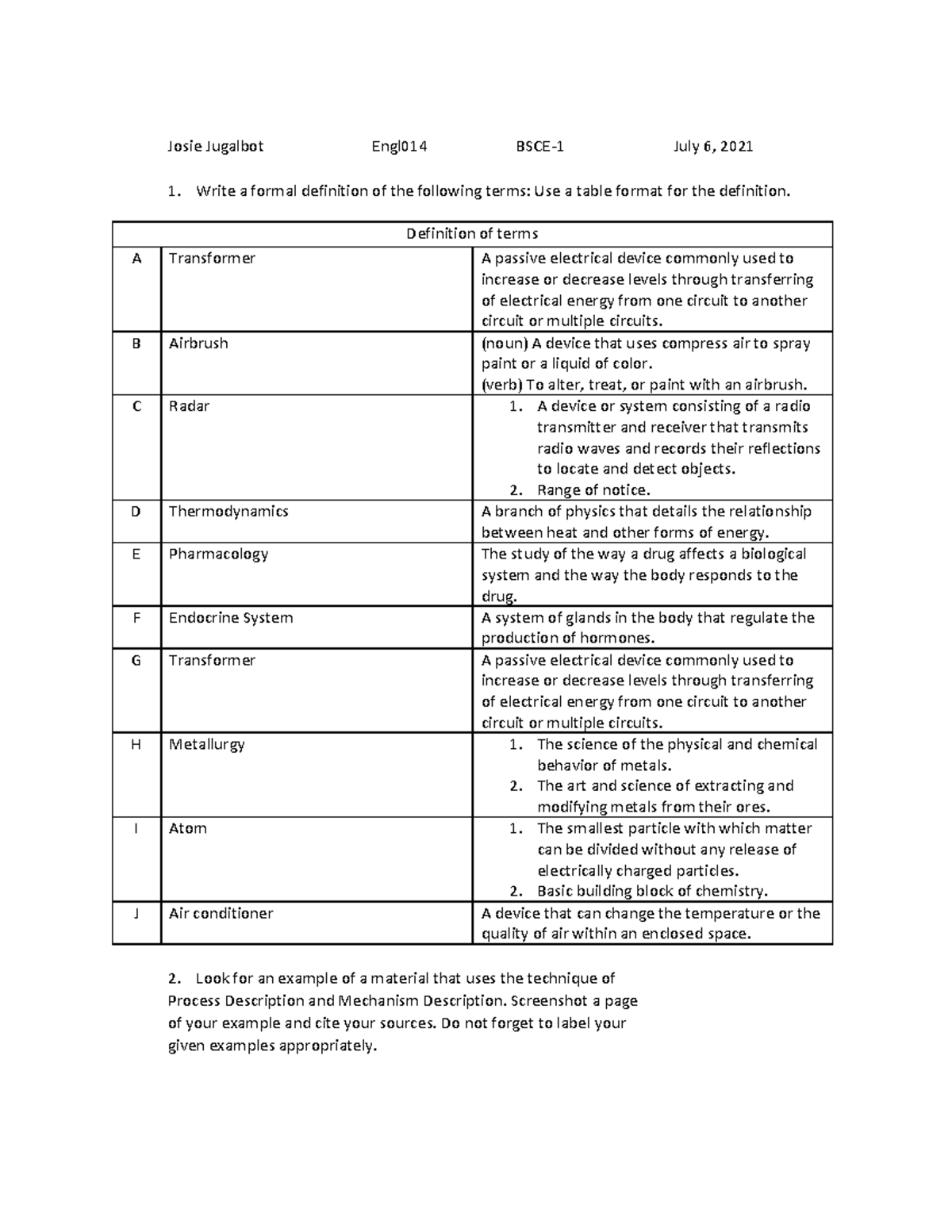Descriptions of terms - Josie Jugalbot Engl014 BSCE-1 July 6, 2021 ...