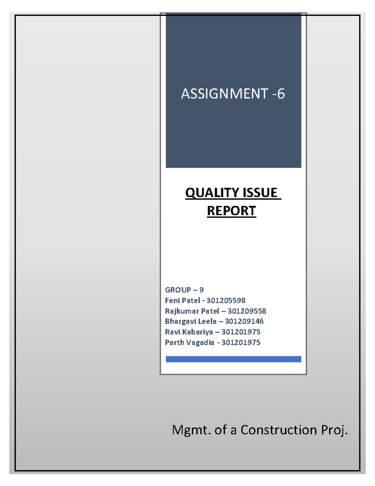 Assinment-6 quality issue report-group-9 - ASSIGNMENT QUALITY ISSUE ...