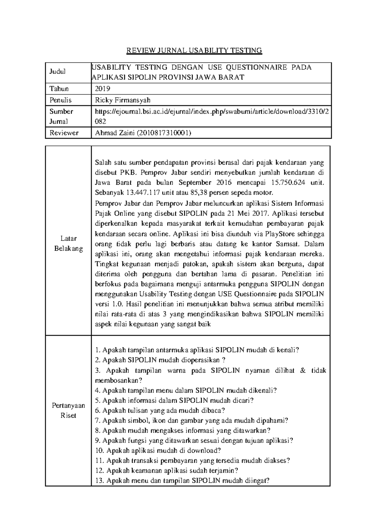 Tugas Usability Test - REVIEW JURNAL USABILITY TESTING Judul USABILITY ...