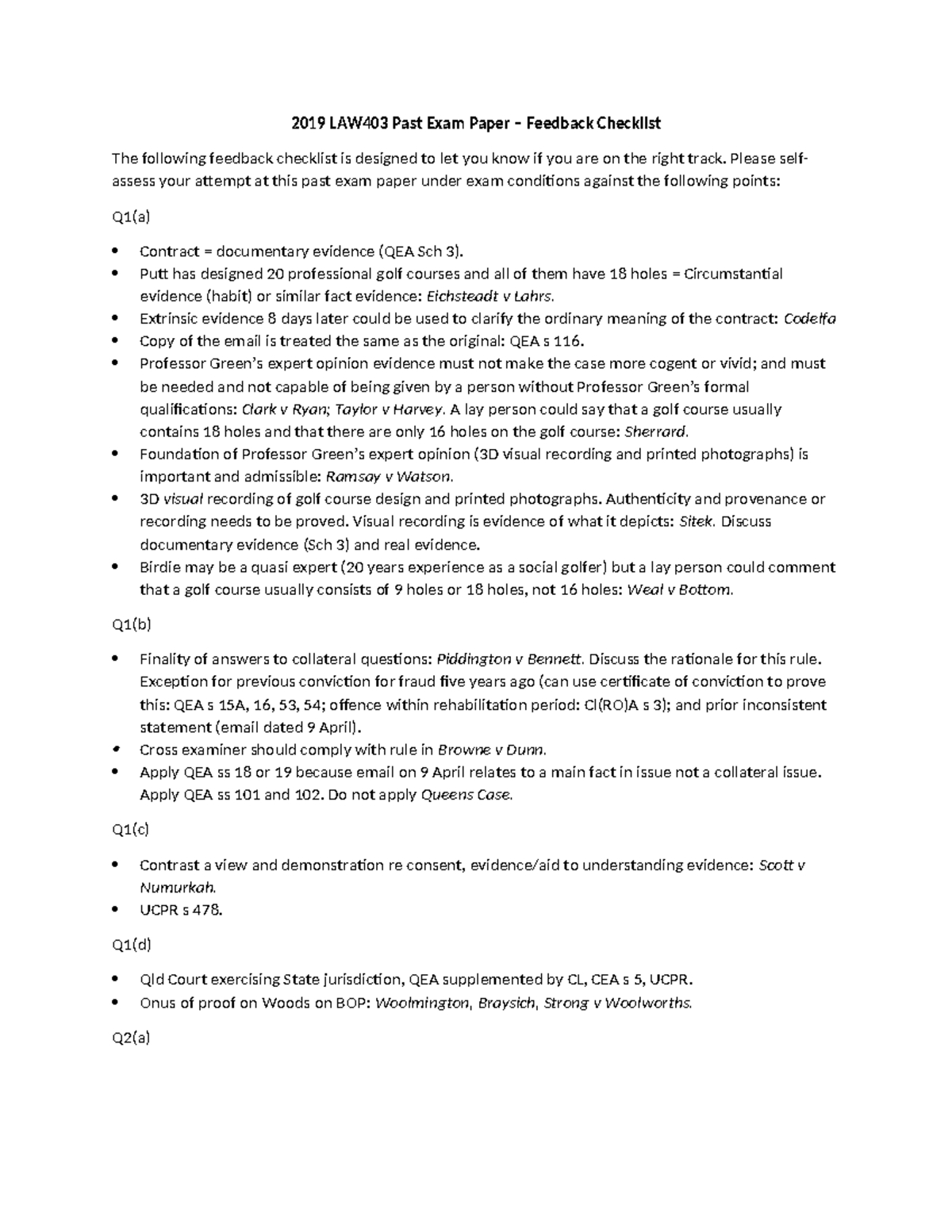 2019 Exam Paper - Feedback Checklist - 2019 LAW403 Past Exam Paper ...