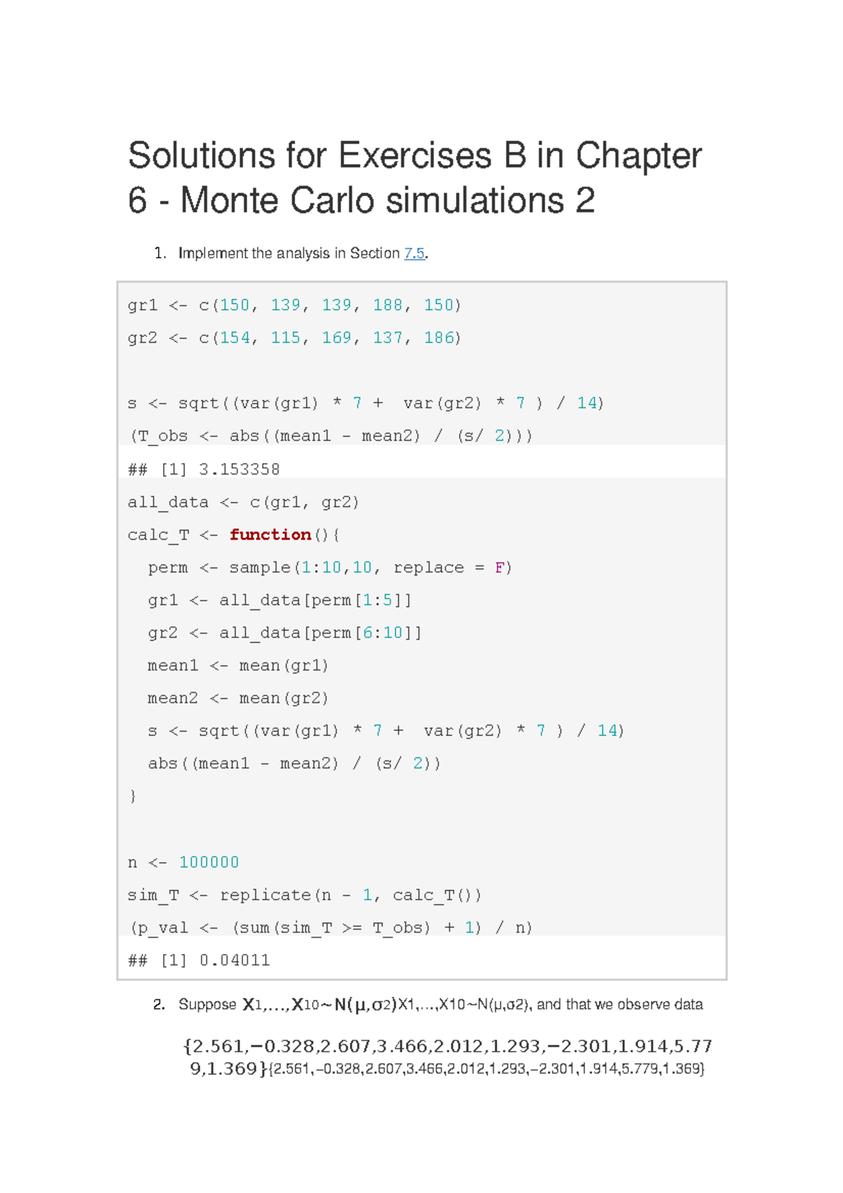 Solutions for Exercises B in Chapter 6 - Monte Carlo simulations 2 - Sol utions for Exer cises B ...