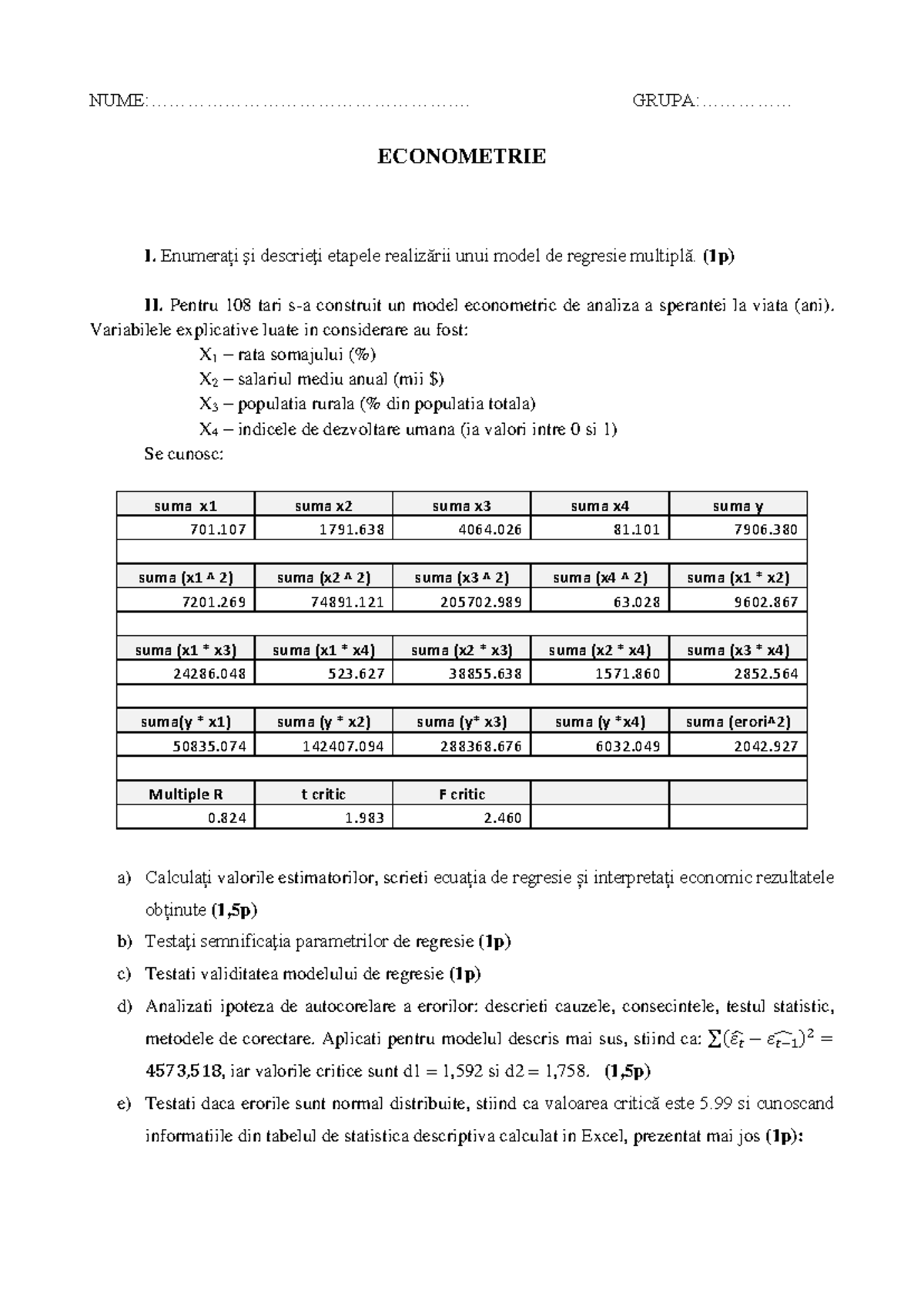 Econometrie CSIE 2020-2021 Seria A - NUME