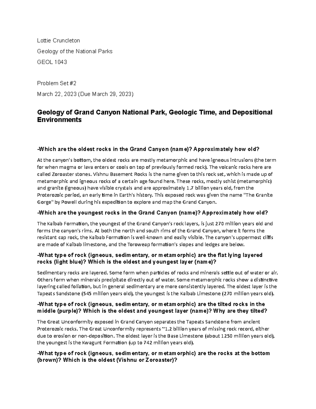 Document 20 - Assignments from a Geology course with a focus on North ...