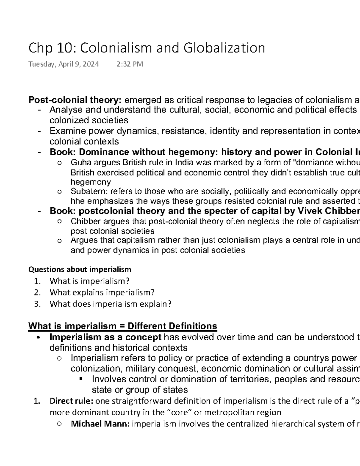 Chp 10 Colonialism and Globalization - Post-colonial theory: emerged as ...