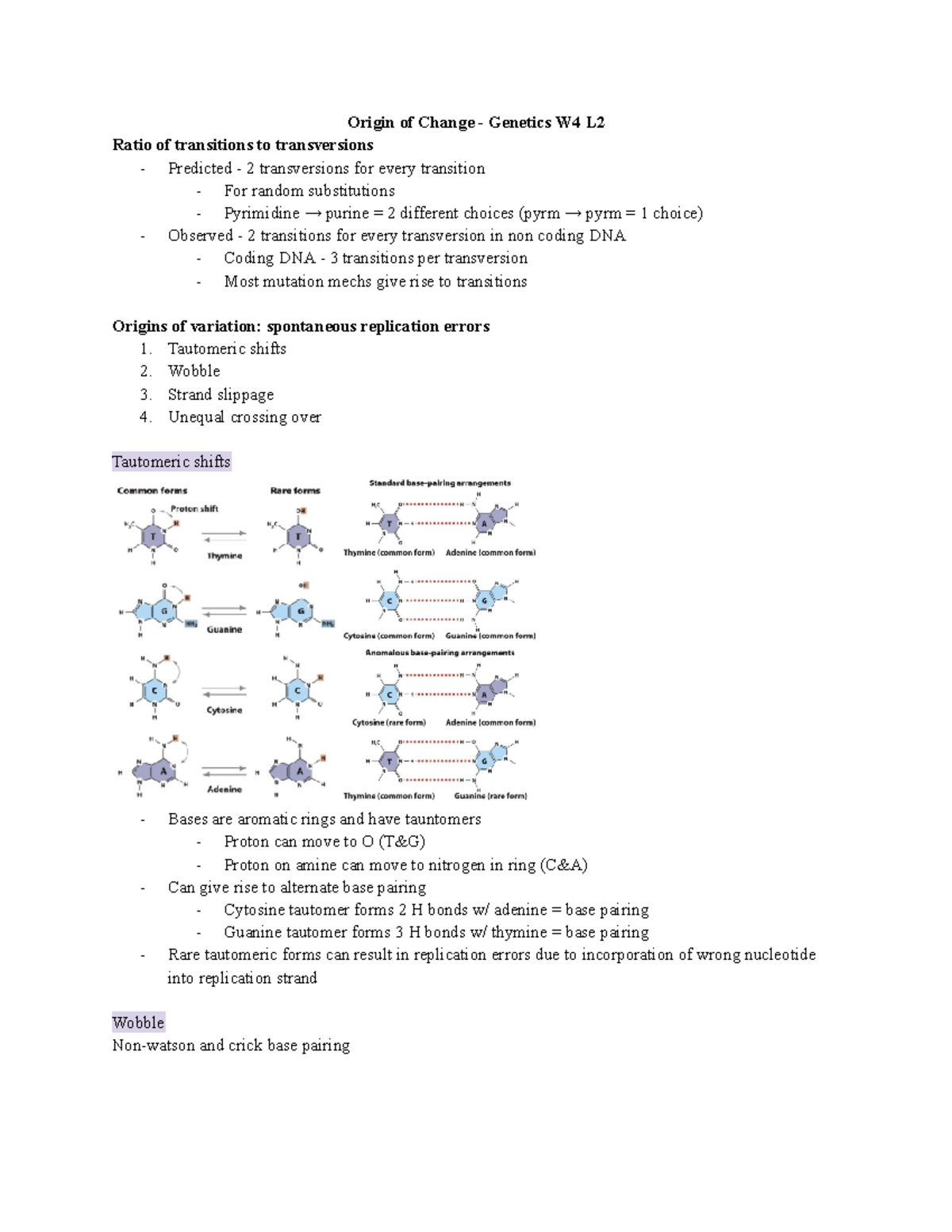 Origin of Change - Genetics Week 4 lecture 2 - Origin of Change - Genetics W4 L Ratio of ...