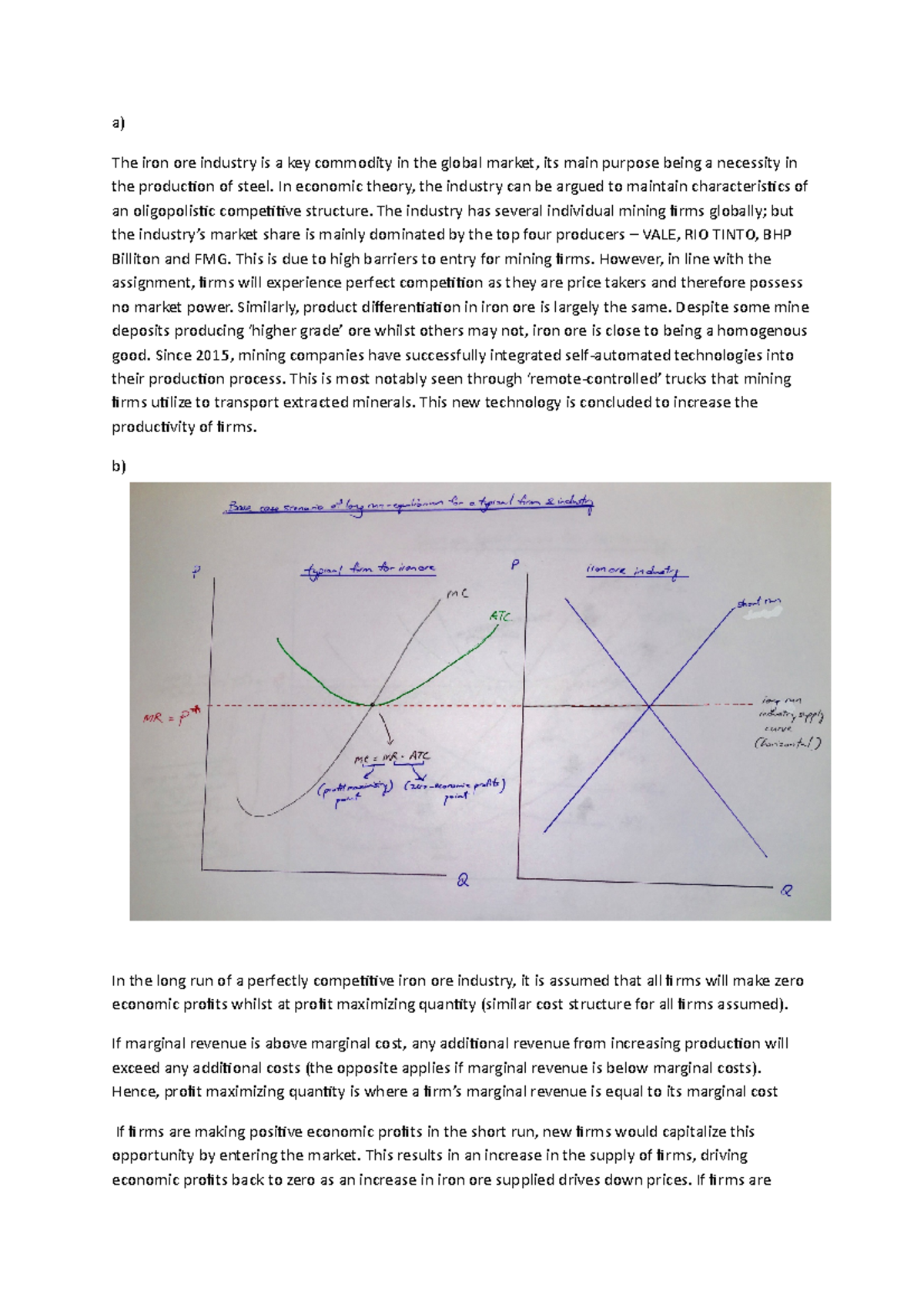 Eco 2 - Intro Micro Assignment 2 - a) The iron ore industry is a key ...