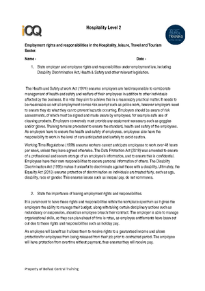 Exam 2020, questions and answers - Hospitality Level 2 Work efectively ...