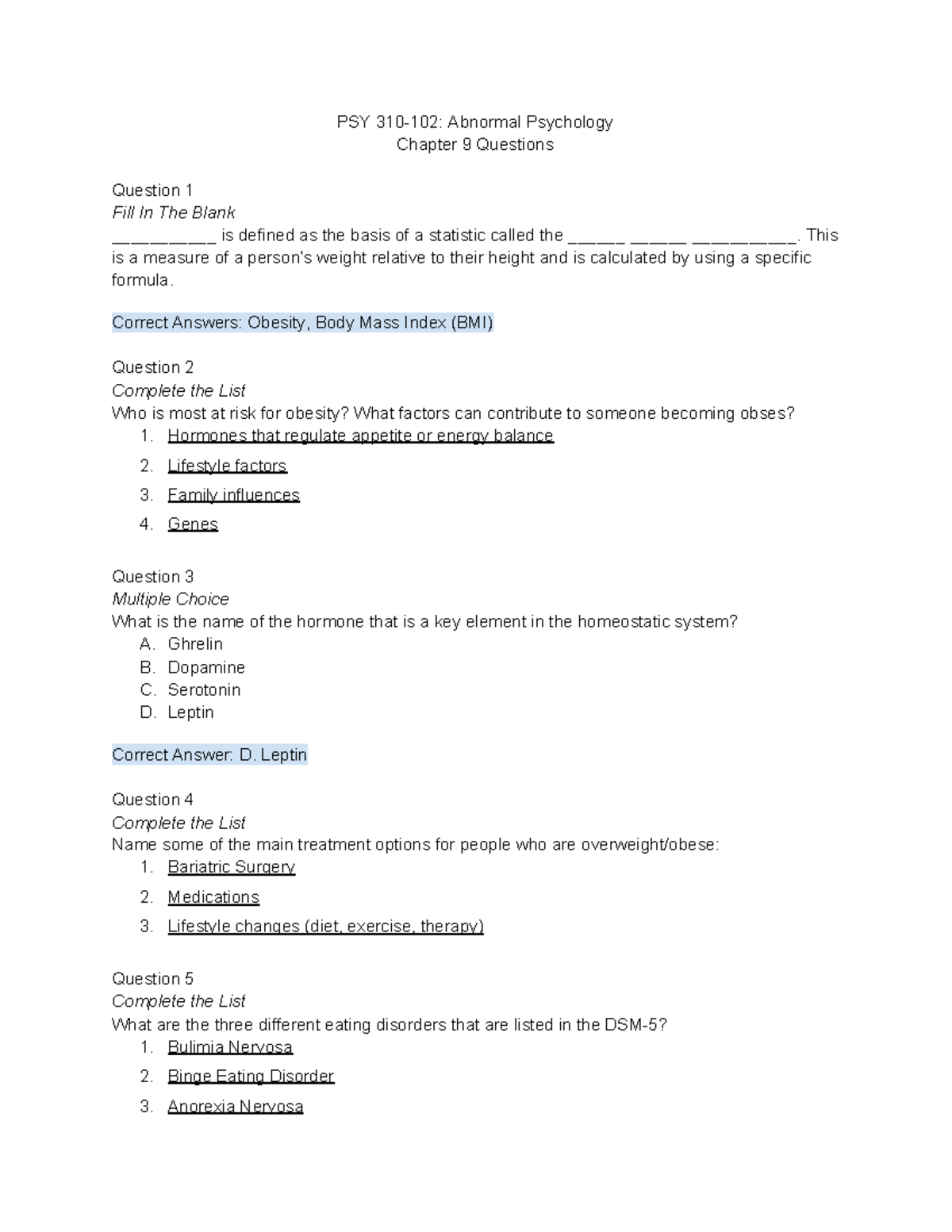 Chapter 9 Questions AB PSYC - PSYCH 383 - Clemson - Studocu