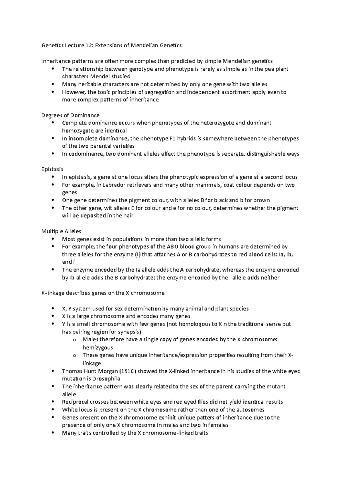 Lecture 12 Notes - Extension to Mendelian Genetics - Genetics Lecture ...