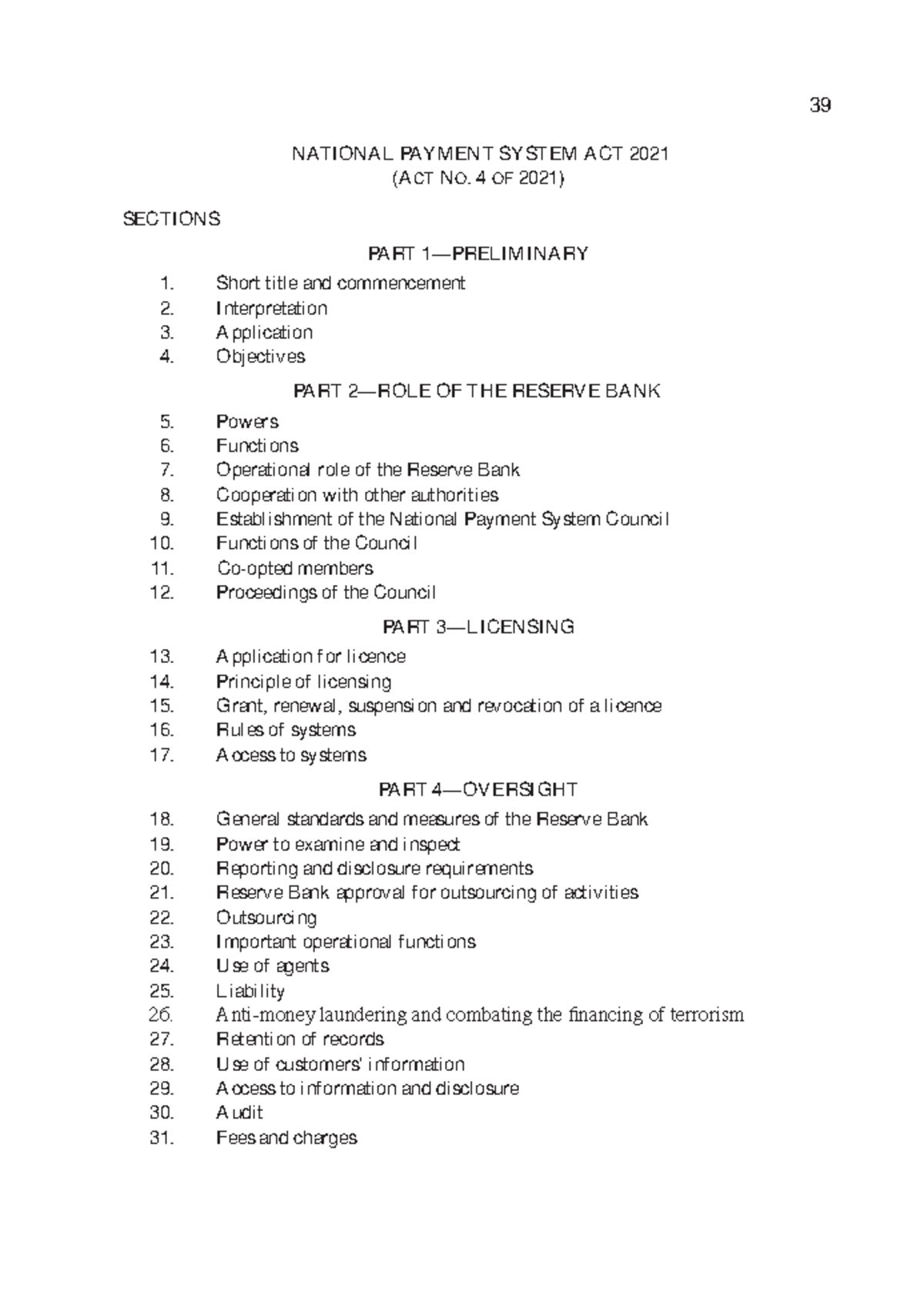 National Payment System 2021 - 39 NATIONAL PAYMENT SYSTEM ACT 2021 (ACT ...