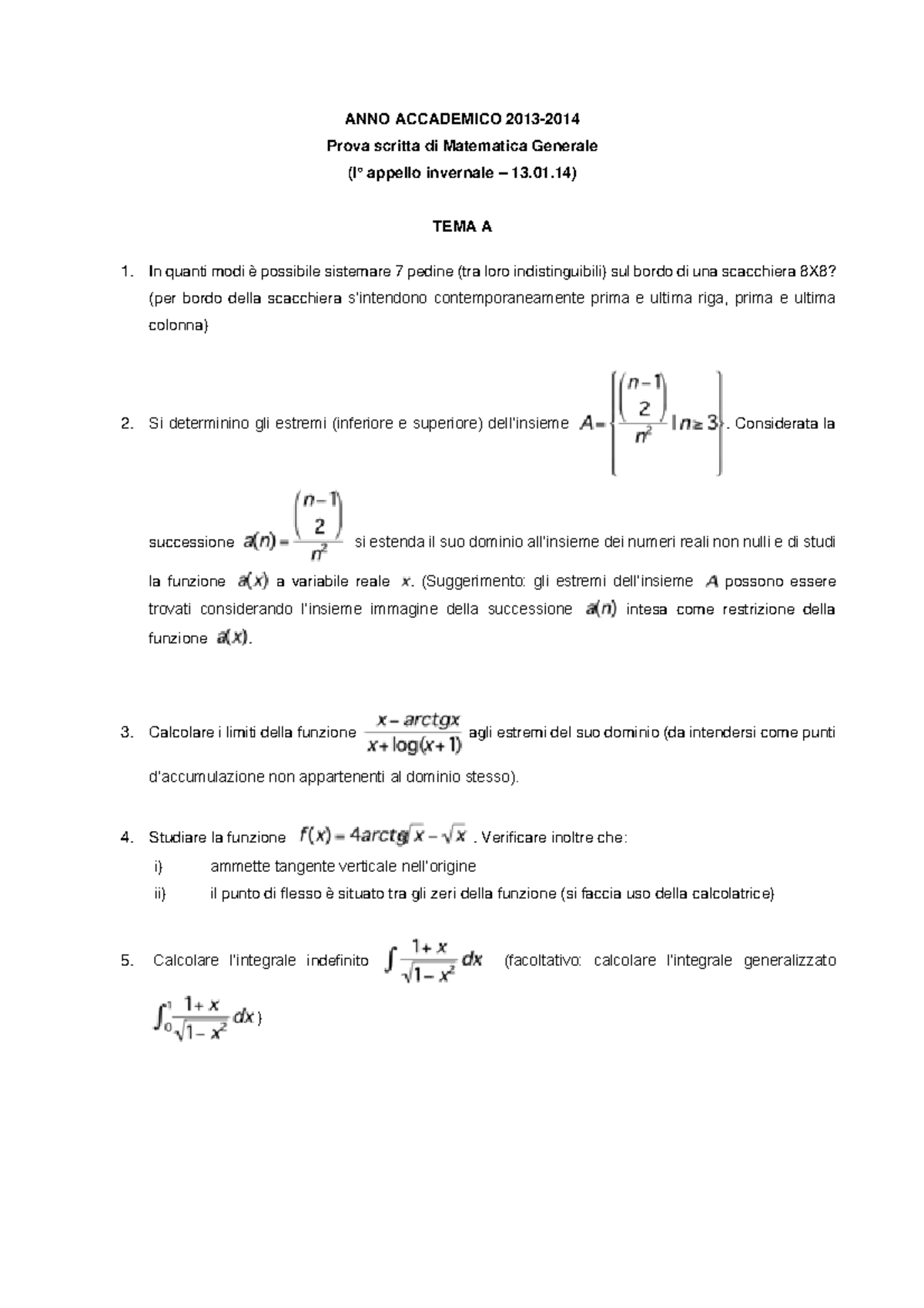 Scritti matematica 2014-2023 - ANNO ACCADEMICO 2013- 2014 Prova scritta ...