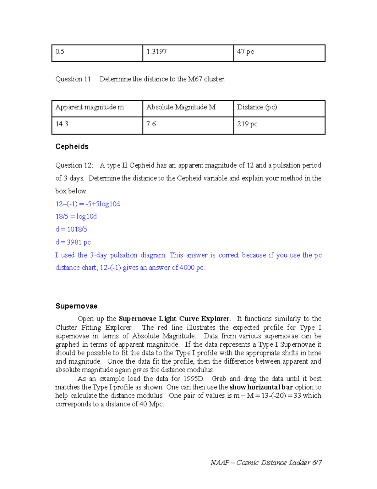Cosmic Ladder Lab 11-page 5 - 0 1 47 pc Question 11: Determine the ...