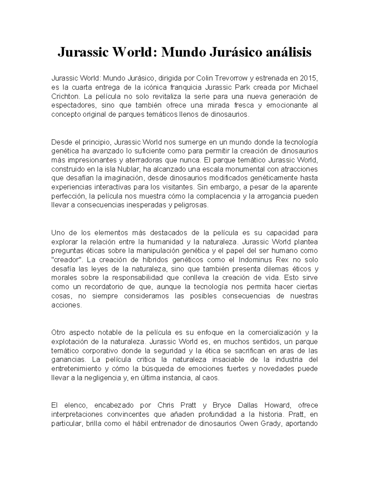 Jurassic World analisis - Jurassic World: Mundo Jurásico análisis ...