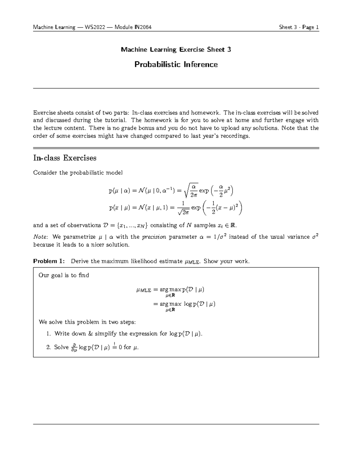 Exercise 3 Solution WS22-23 - Machine Learning Exercise Sheet 3 Probabilistic Inference Exercise ...