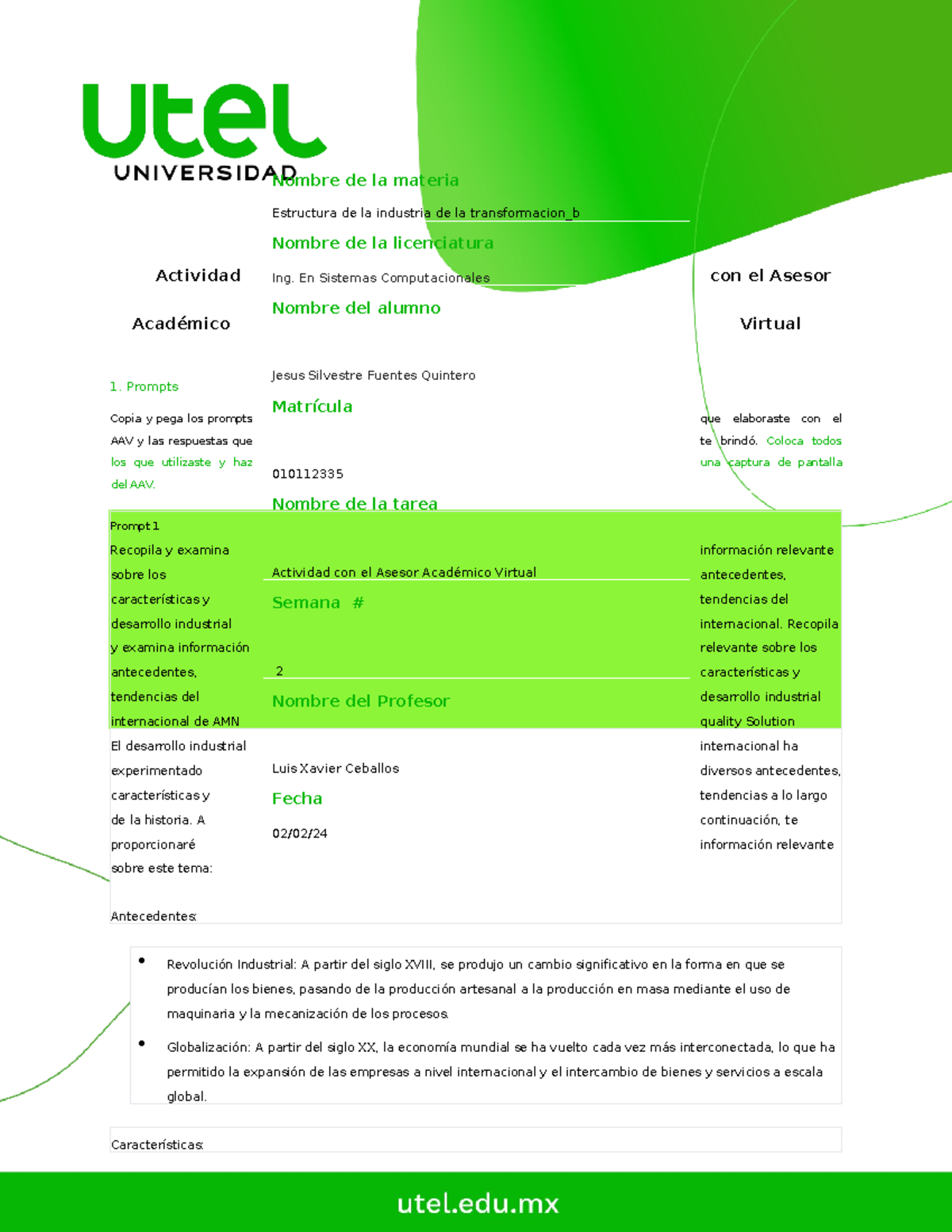 Formato actual Utel Plus semana 2 - Actividad con el Asesor Académico ...