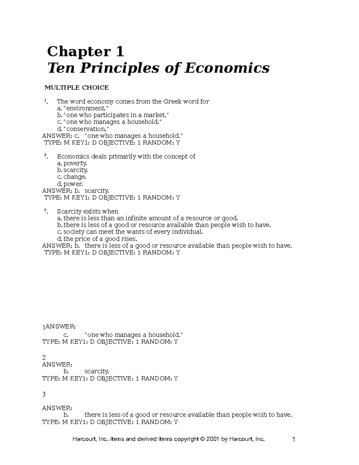Chap01 - testbank micro chap1 - Chapter 1 Ten Principles of Economics ...