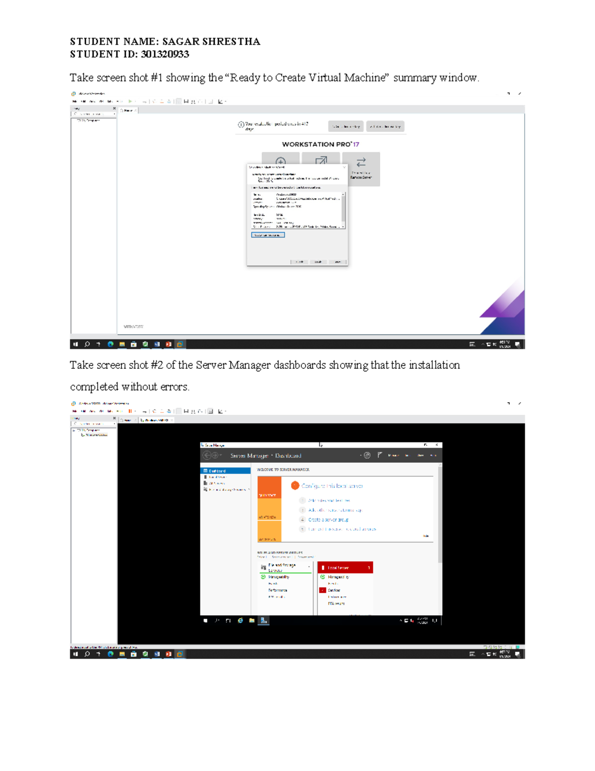 Lab01-Windows Server Installation by Sagar Shrestha - STUDENT NAME: SAGAR SHRESTHA STUDENT ID ...