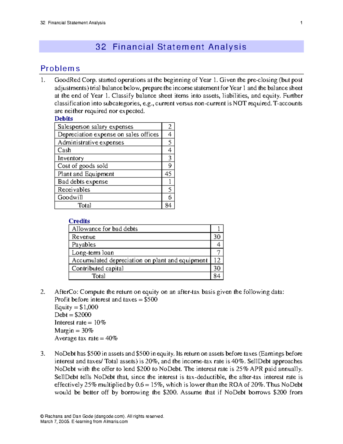 Financial statements problems - © Rachana and Dan Gode (dangode). All ...