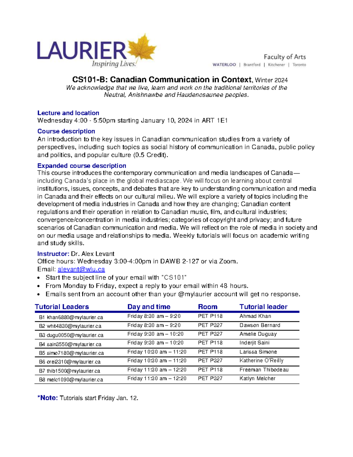 CS101 B AL W24 - CS101-B: Canadian Communication in Context, Winter ...