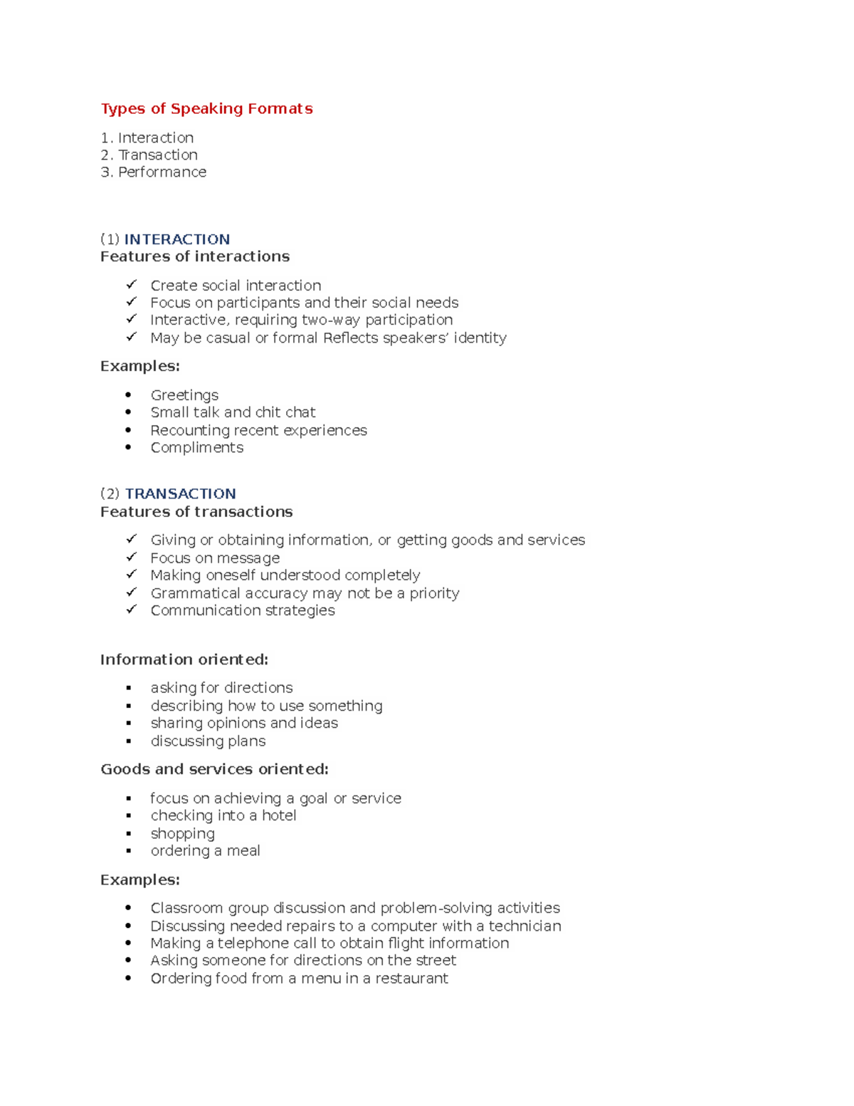 Types-of-Speaking-Formats - Types of Speaking Formats 1. Interaction 2 ...