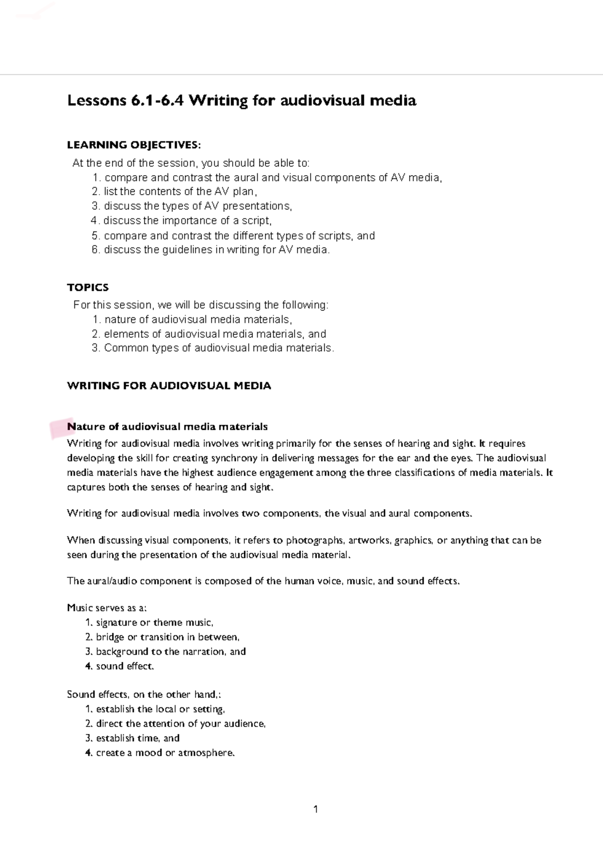 Lesson 6.1-6.4 - Audiovisual - First Semester, AY 2021- Lessons 6.1-6 ...