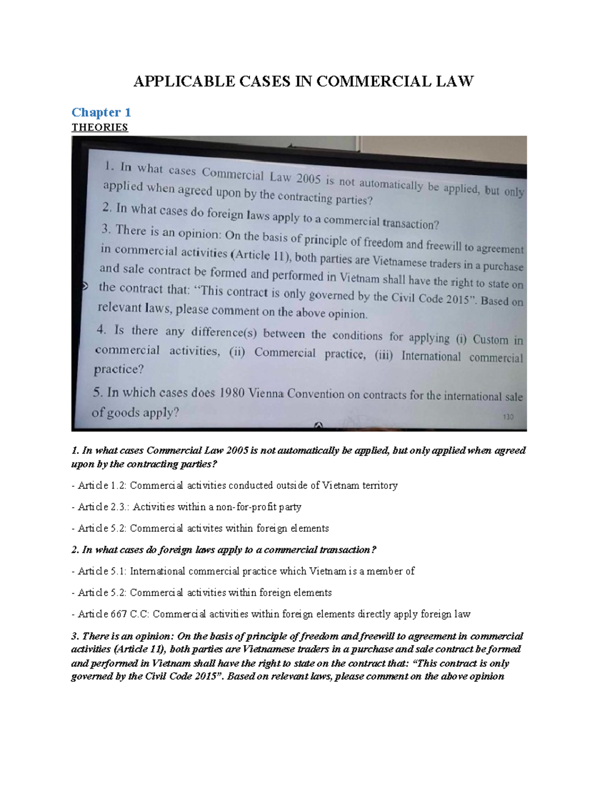 Application - APPLICABLE CASES IN COMMERCIAL LAW Chapter 1 THEORIES 1 ...