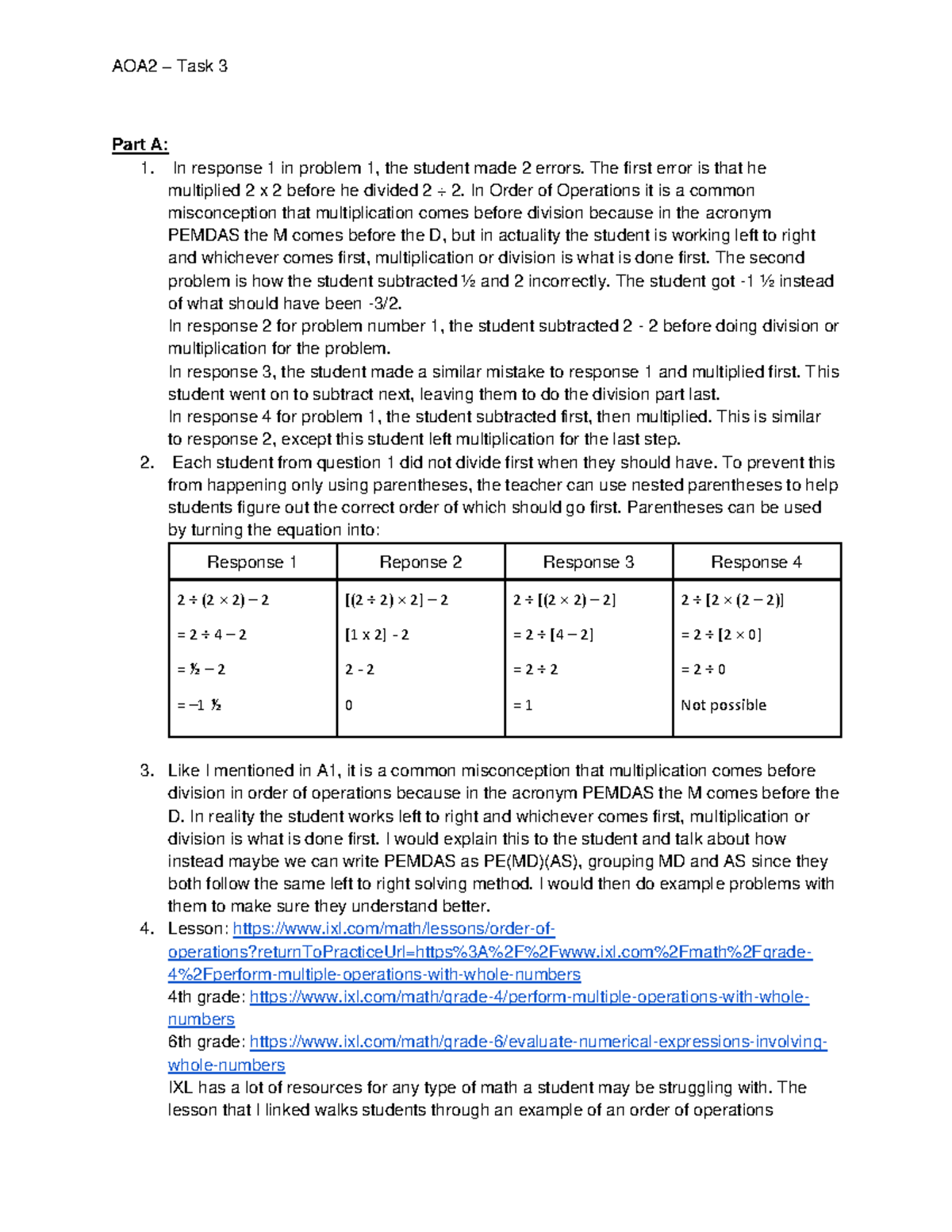 AOA2 - Task 3 Assignment - AOA2 – Task 3 Part A: 1. In response 1 in ...