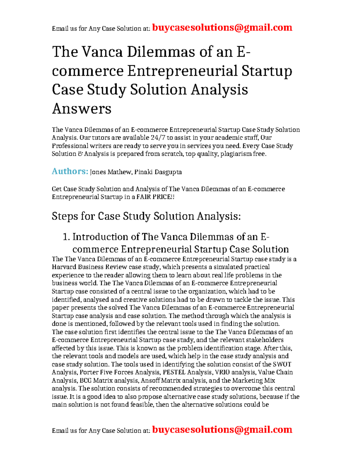 Case Solution The Vanca Dilemmas of an E-commerce Entrepreneurial ...