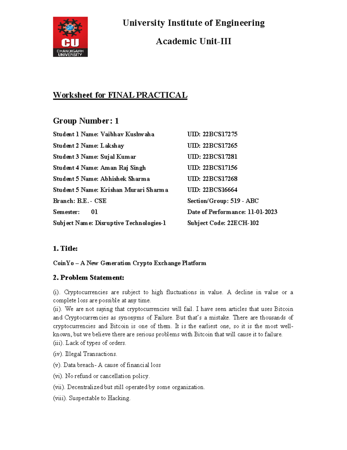 Final Worksheet DT - tuu - Academic Unit-III Worksheet for FINAL ...