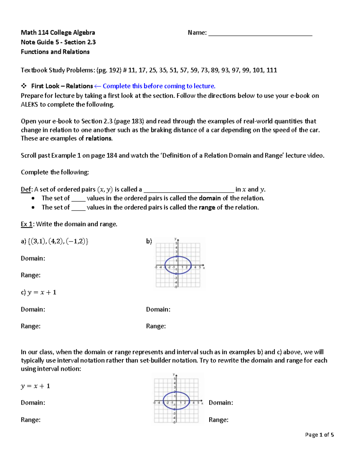 Functions Notes - Math 114 College Algebra Name ...
