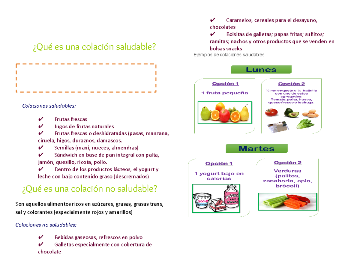 Triptico - ¿Qué es una colación saludable? Colaciones saludables ...