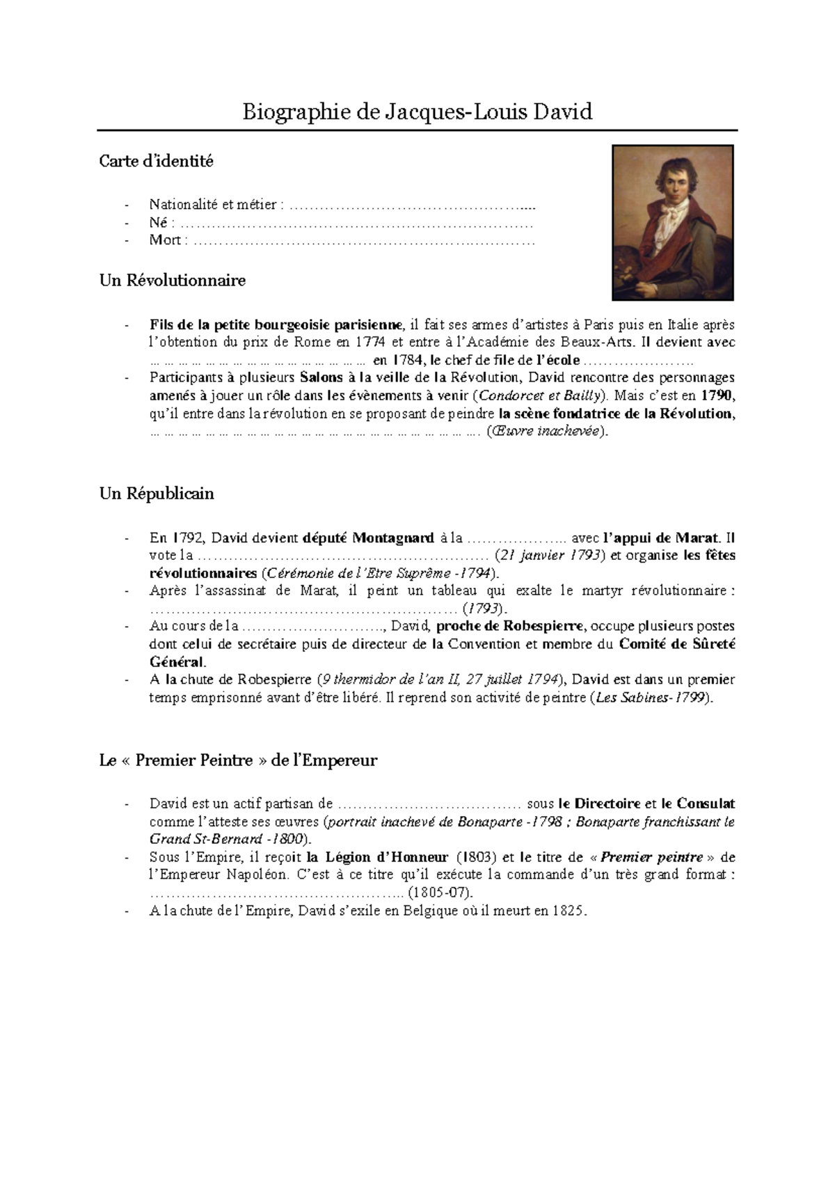 Biographie de J.L. David - Biographie de Jacques-Louis David Carte d ...