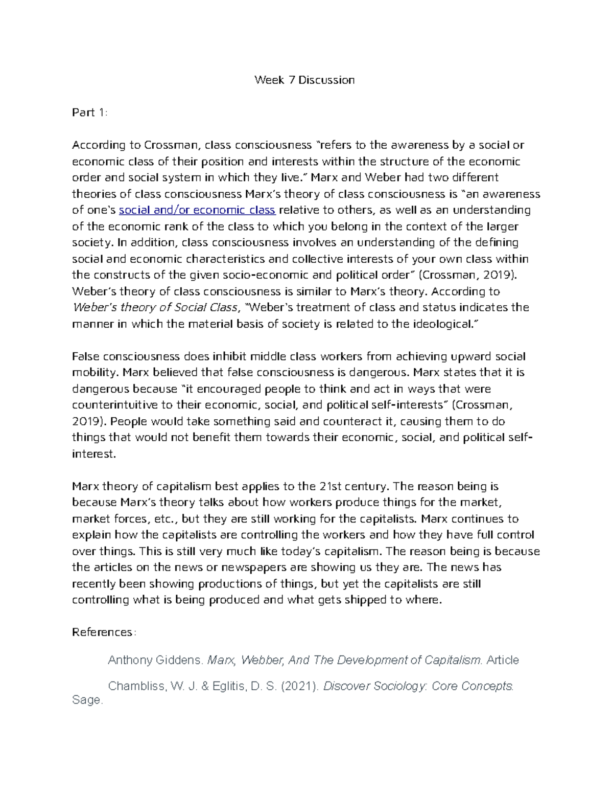 SOC 280- Week 7 Discussion - Week 7 Discussion Part 1: According to ...