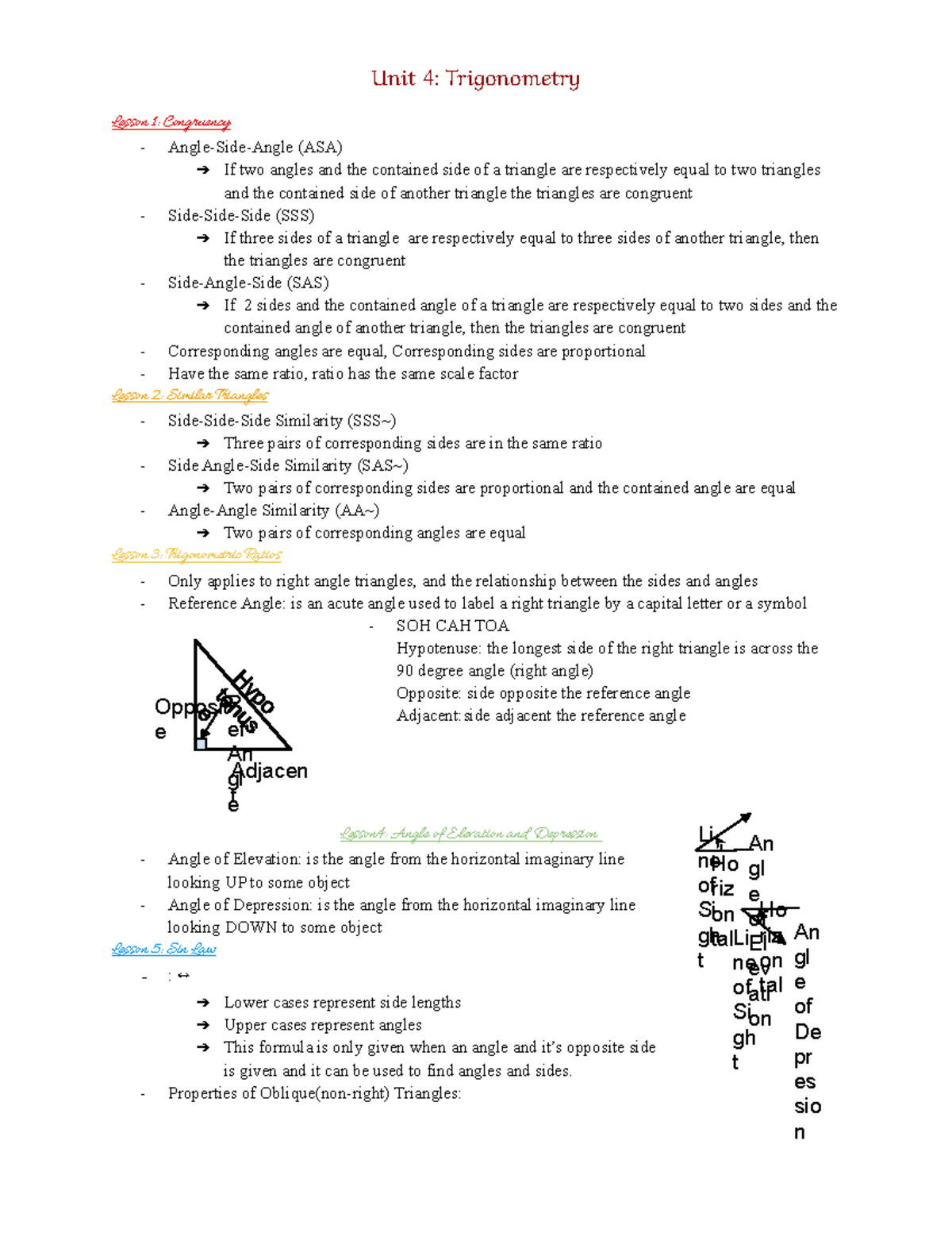 Unit 4 Trignometry - Notes for the Unit - Unit 4: Trigonometry Lesson 1 ...