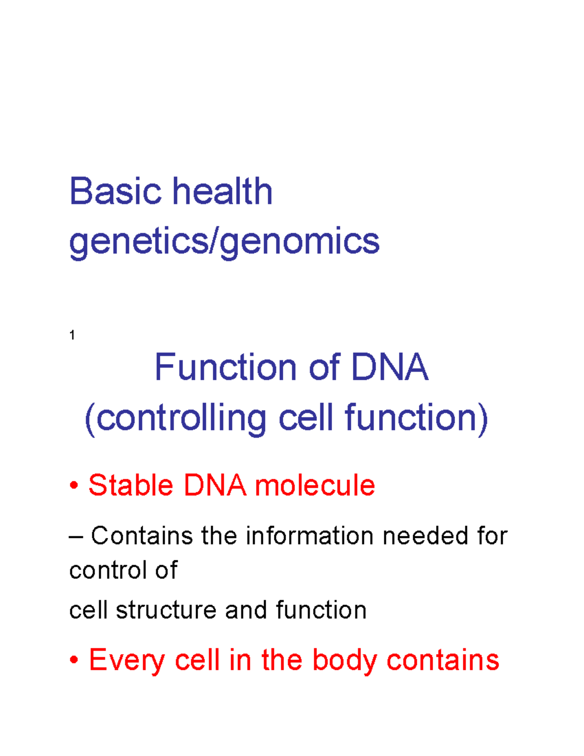 Genetics L 4 ANAT1081 - Lecture notes 3 - Basic health genetics ...
