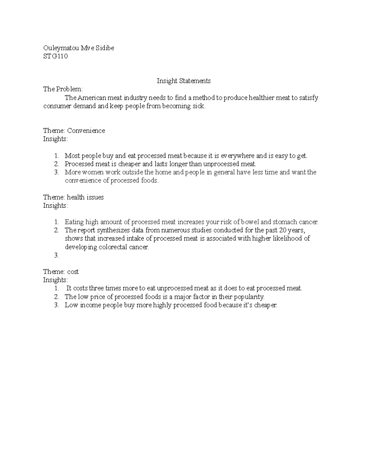 Insight Statements - Ouleymatou Mve Sidibe STG Insight Statements The ...