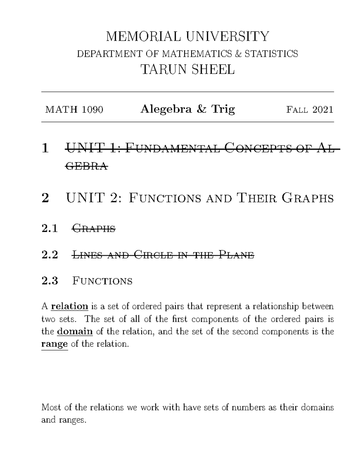 Lec25 27 M1090 Unit2 Functions Transformations - MEMORIAL UNIVERSITY DEPARTMENT OF MATHEMATICS ...