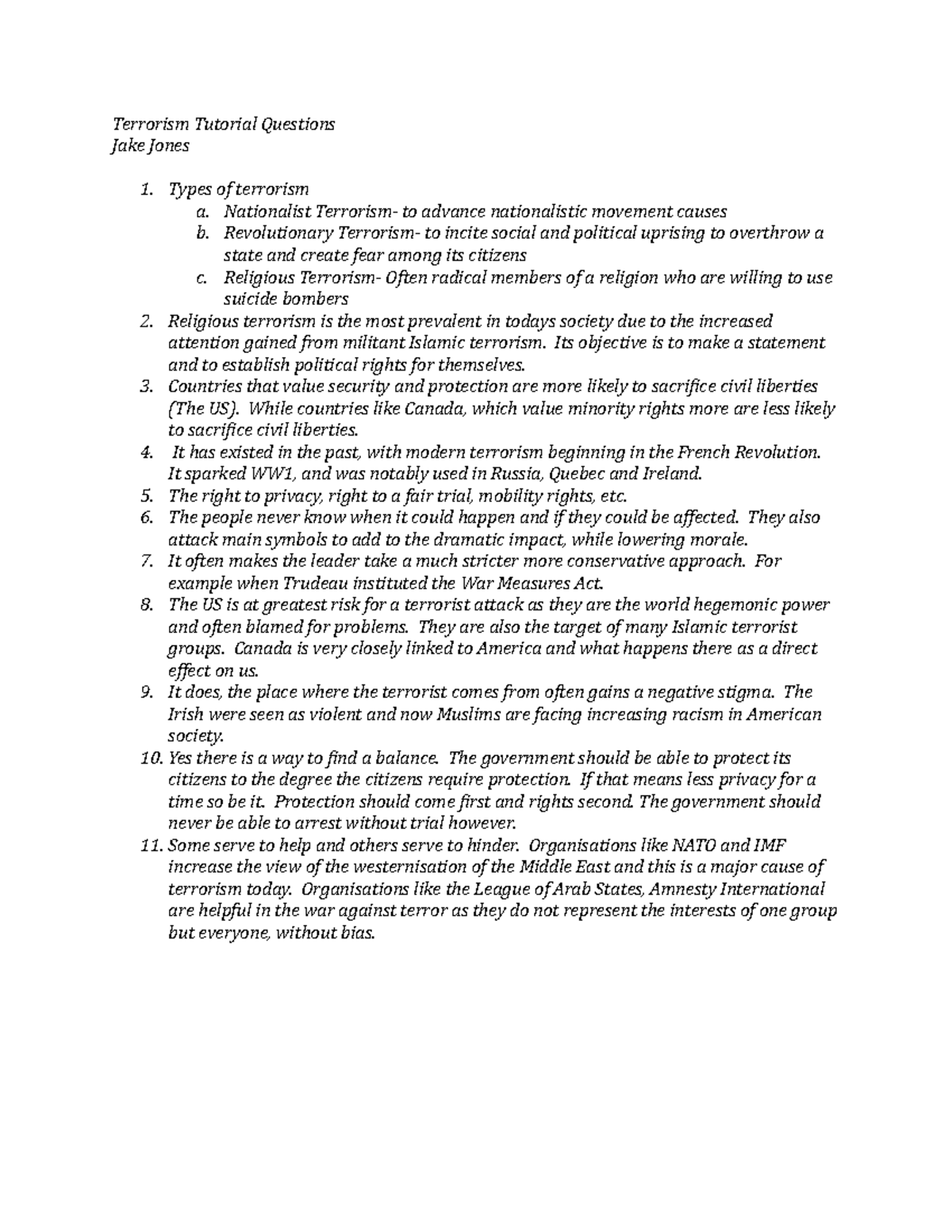 Terrorism Tutorial Questions - Nationalist Terrorism- to advance ...