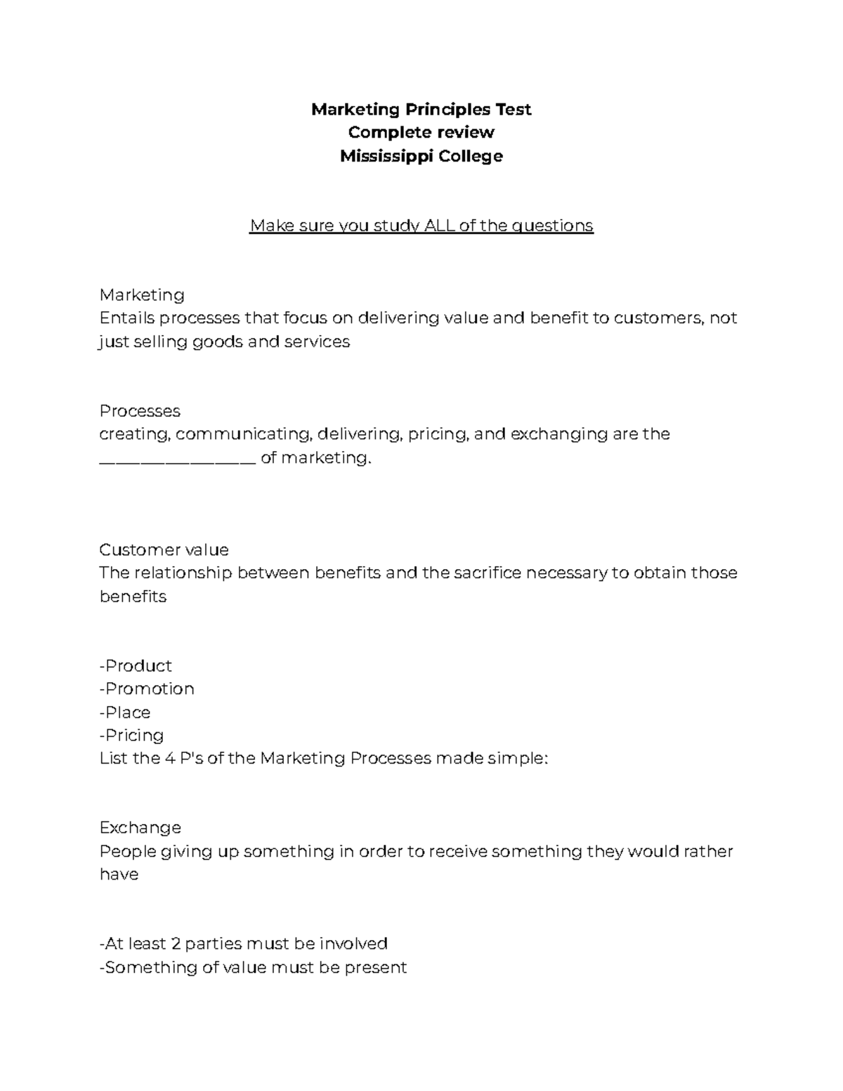 Marketing Principles Test 1 - Marketing Principles Test Complete review ...