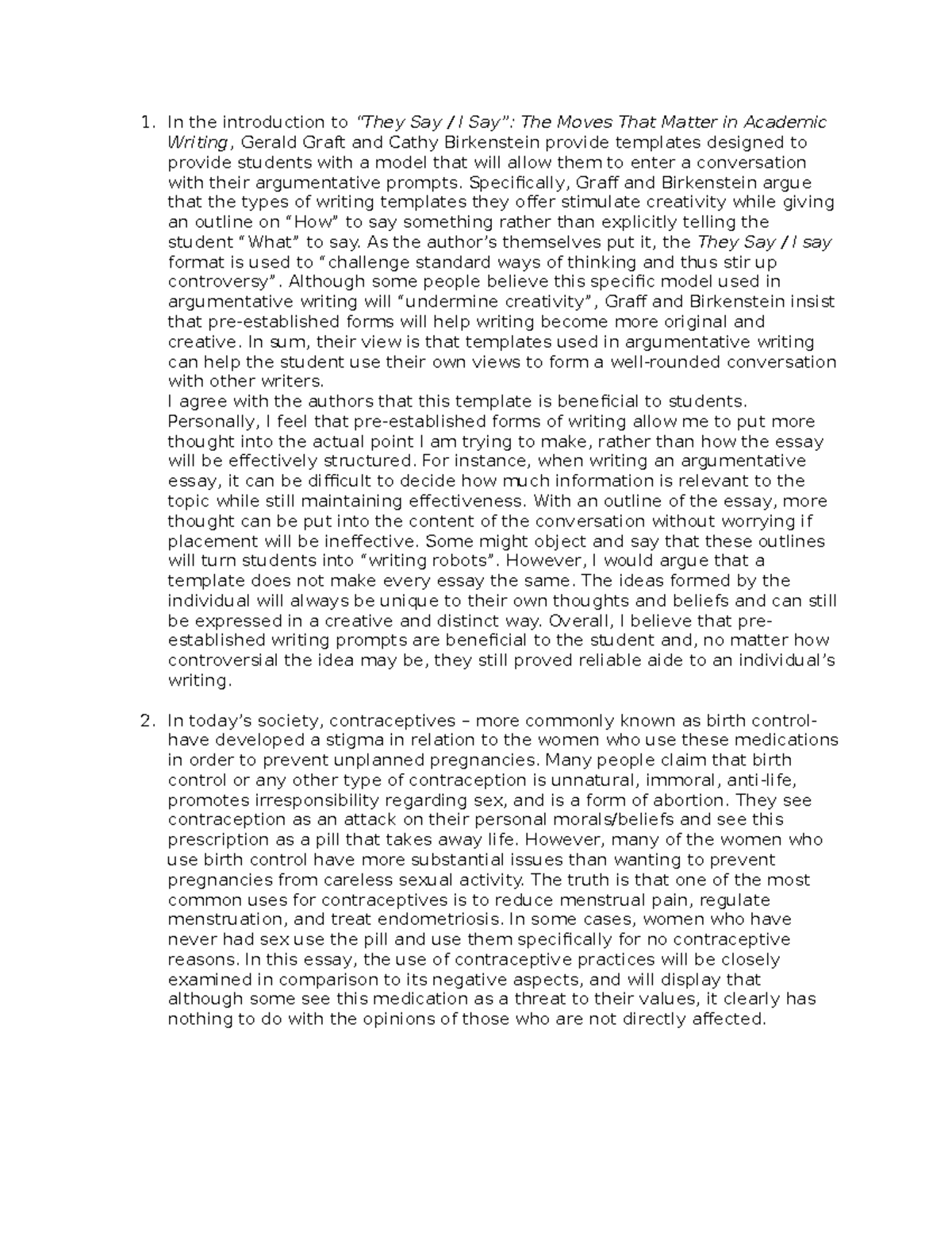 TSIS- p - they say i say questions and responses - In the introduction ...