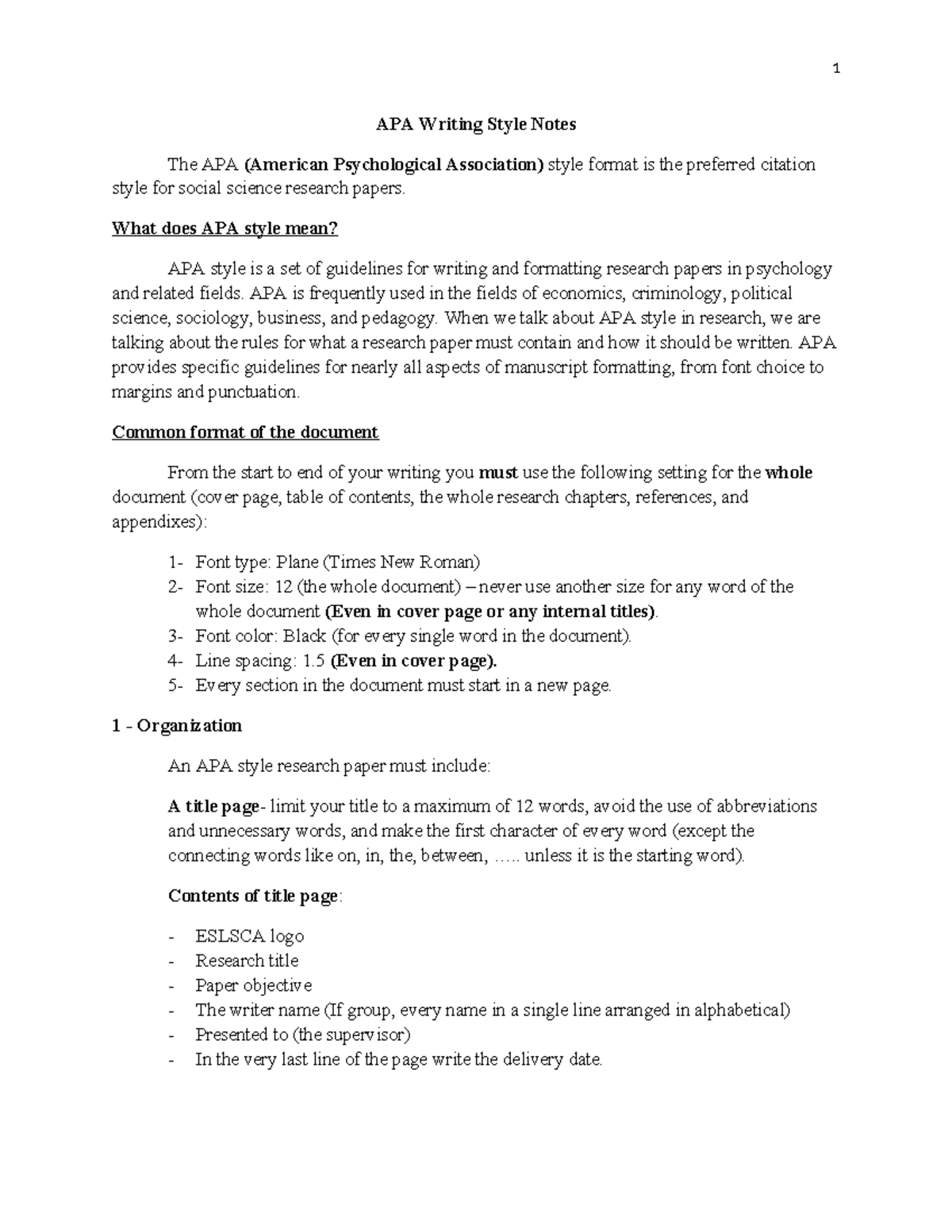 APA Writing Style Notes - What does APA style mean? APA style is a set ...