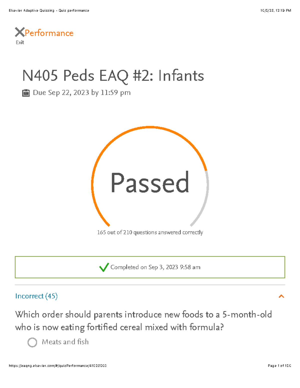 Infants EAQ - Answers to the EAQ for peds - ####### Exit Performance ...