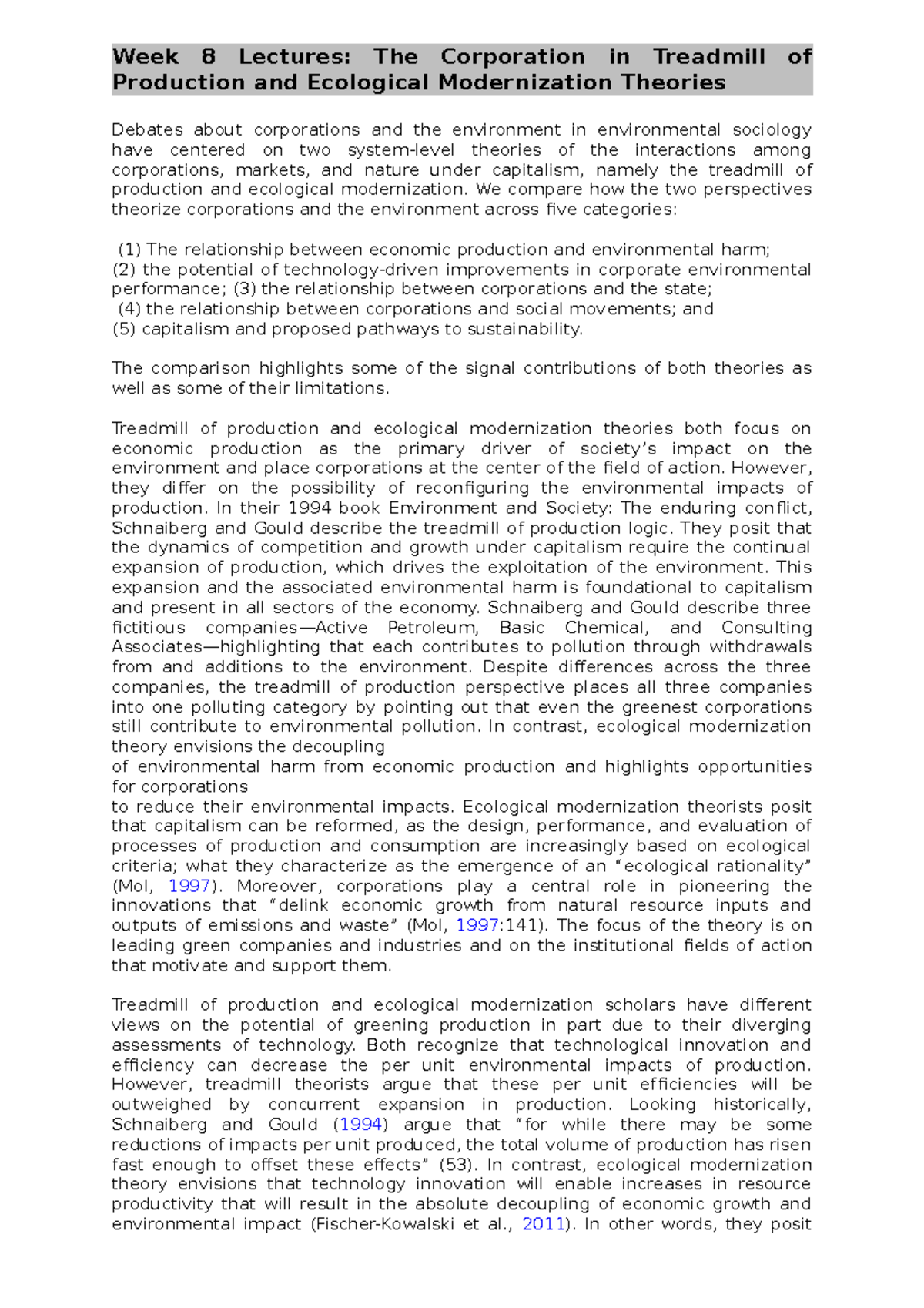 Week 8 Lectures - BA in Sociology - Week 8 Lectures: The Corporation in ...