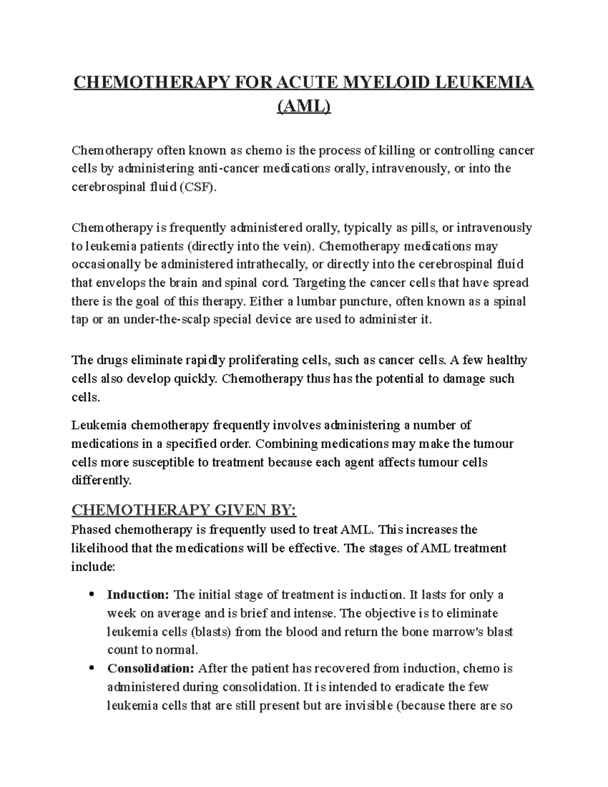 Chemotherapy FOR Acute Myeloid Leukemia - CHEMOTHERAPY FOR ACUTE ...