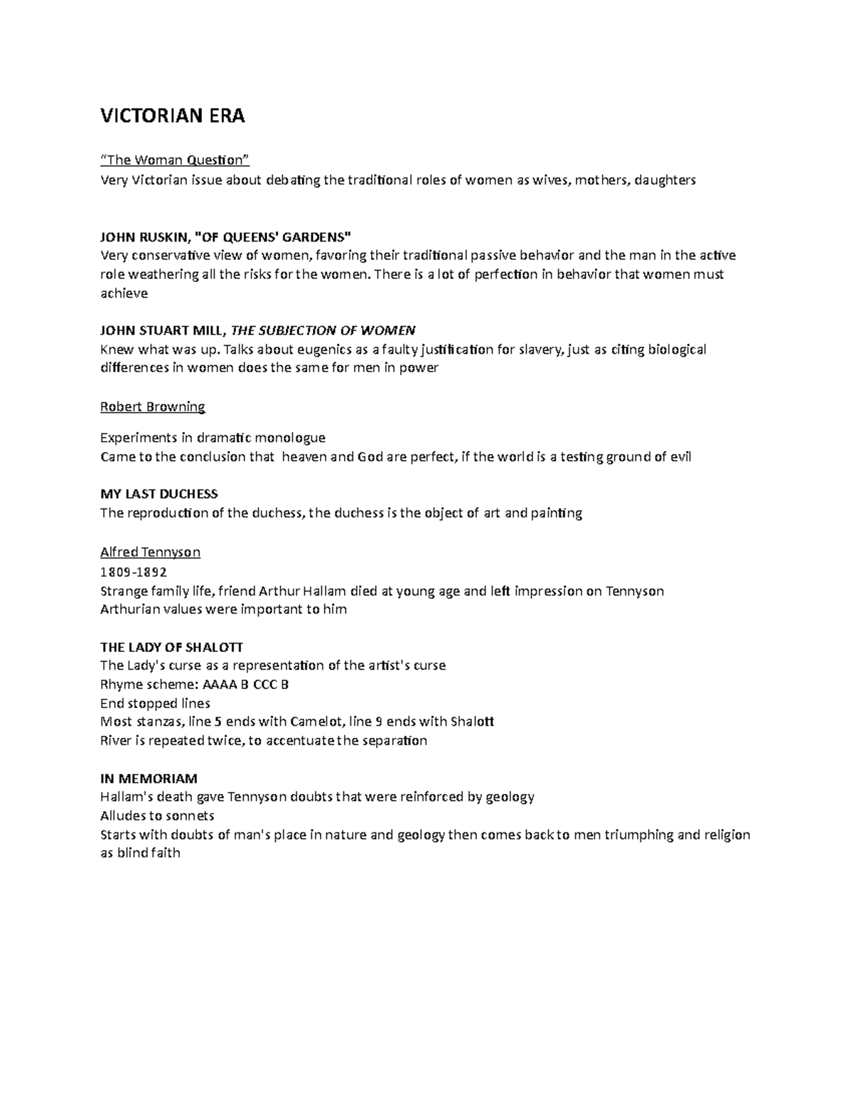 The Victorian Era - Lecture notes 6-14 - VICTORIAN ERA “The Woman ...