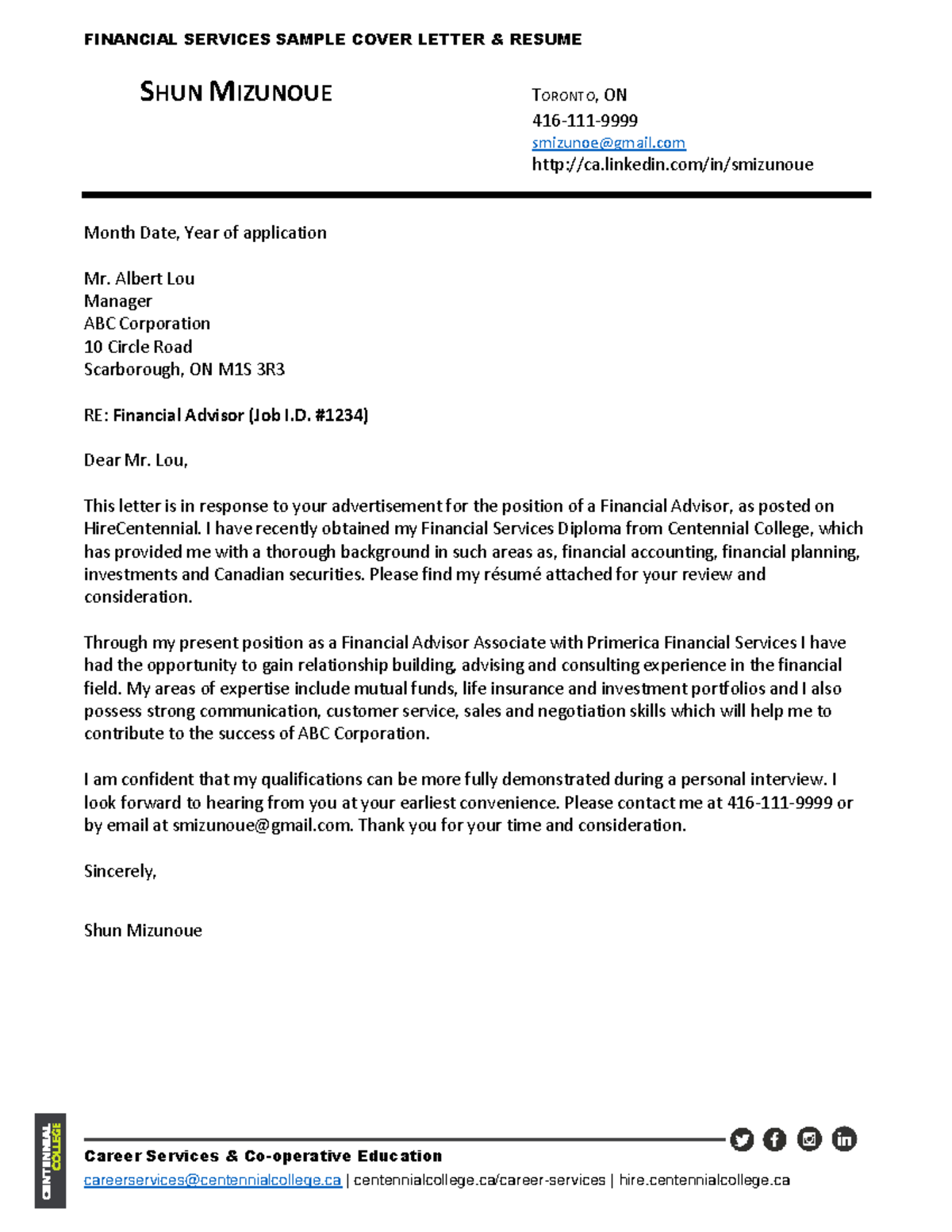 Financial Services Resume + Cover Letter - FINANCIAL SERVICES SAMPLE ...