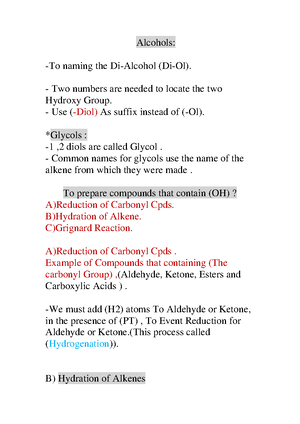 Organic Chemistry (Alcohol) - Alcohols : -Alcohols Are Cpds. Which Are ...