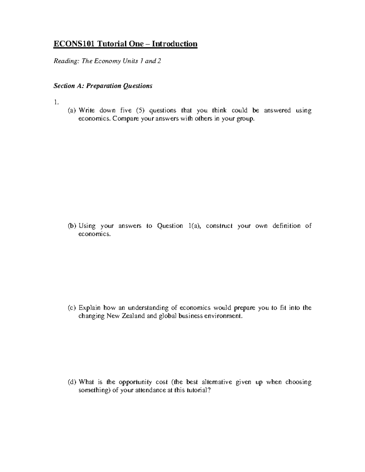 ECONS101 Tutorial 01 - ECONS 101 Tutorial One – Introduction Reading ...